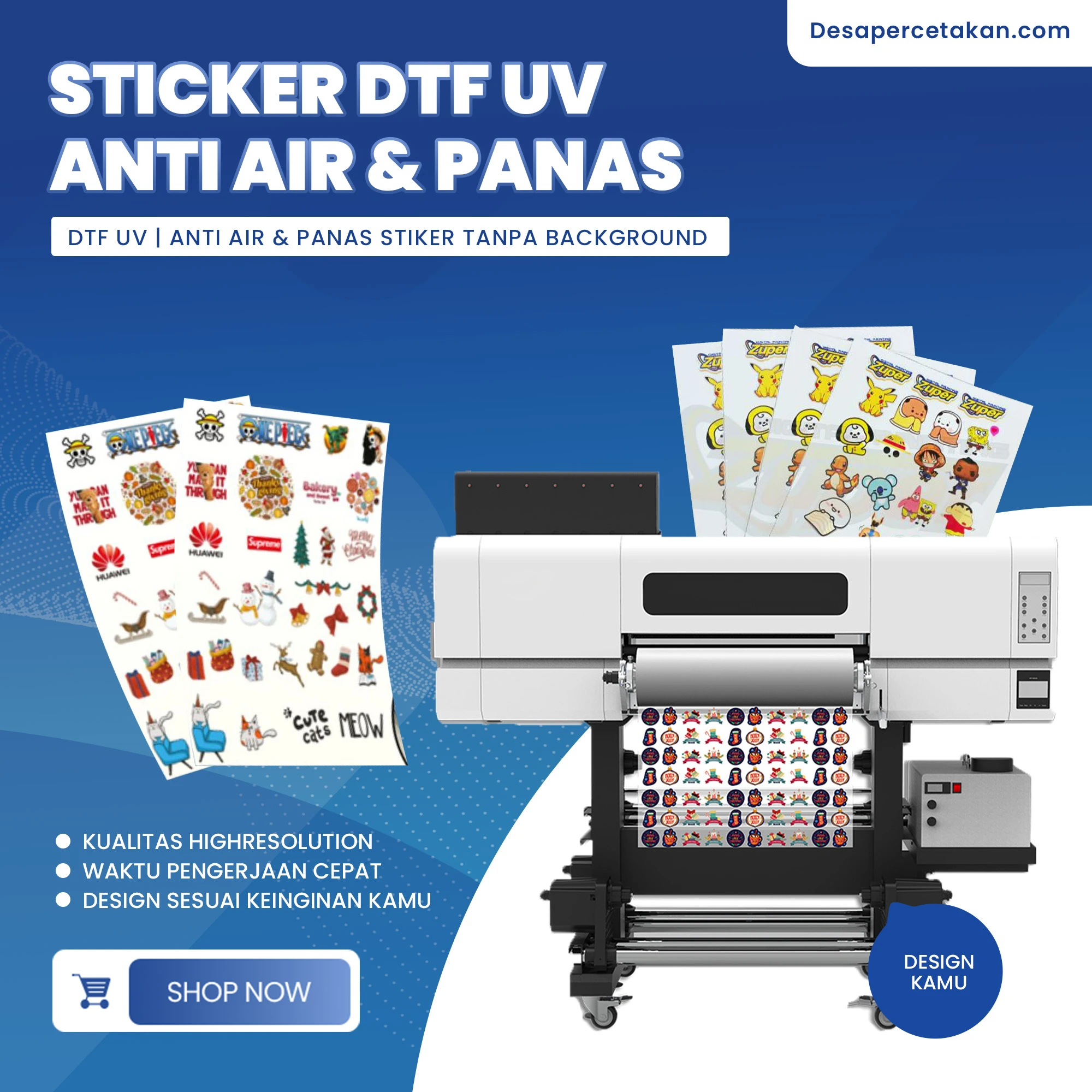 Sticker Dtf UV Custom Size | Anti Air & Panas Stiker Tanpa Background ...
