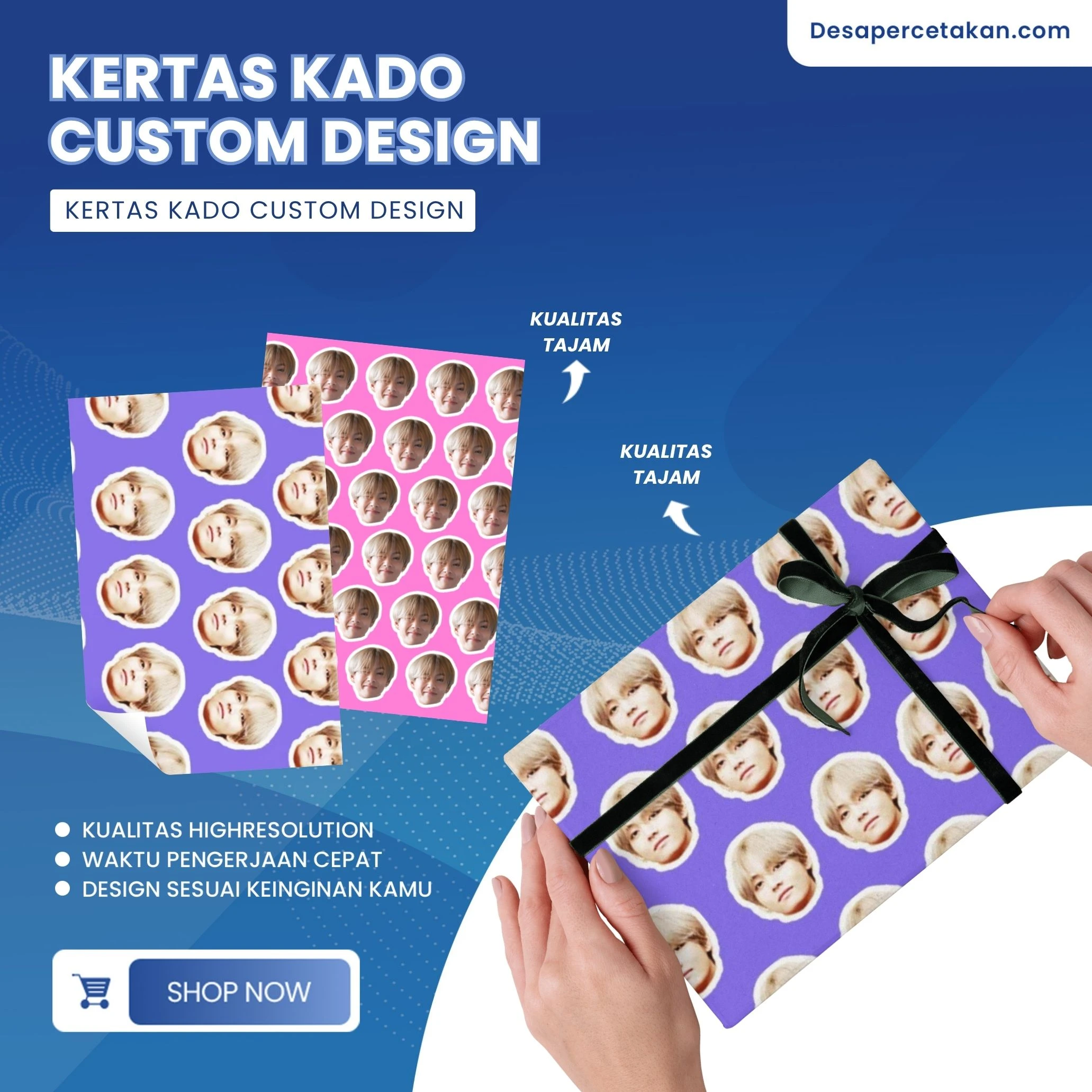Kertas Kado Custom Wajah / kertas kado Foto Nama / Wrapping Paper ...