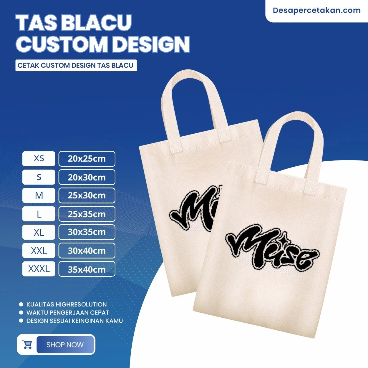 Custom Cetak Tas Blacu Godiebag | Desa Percetakan Online | Digital ...