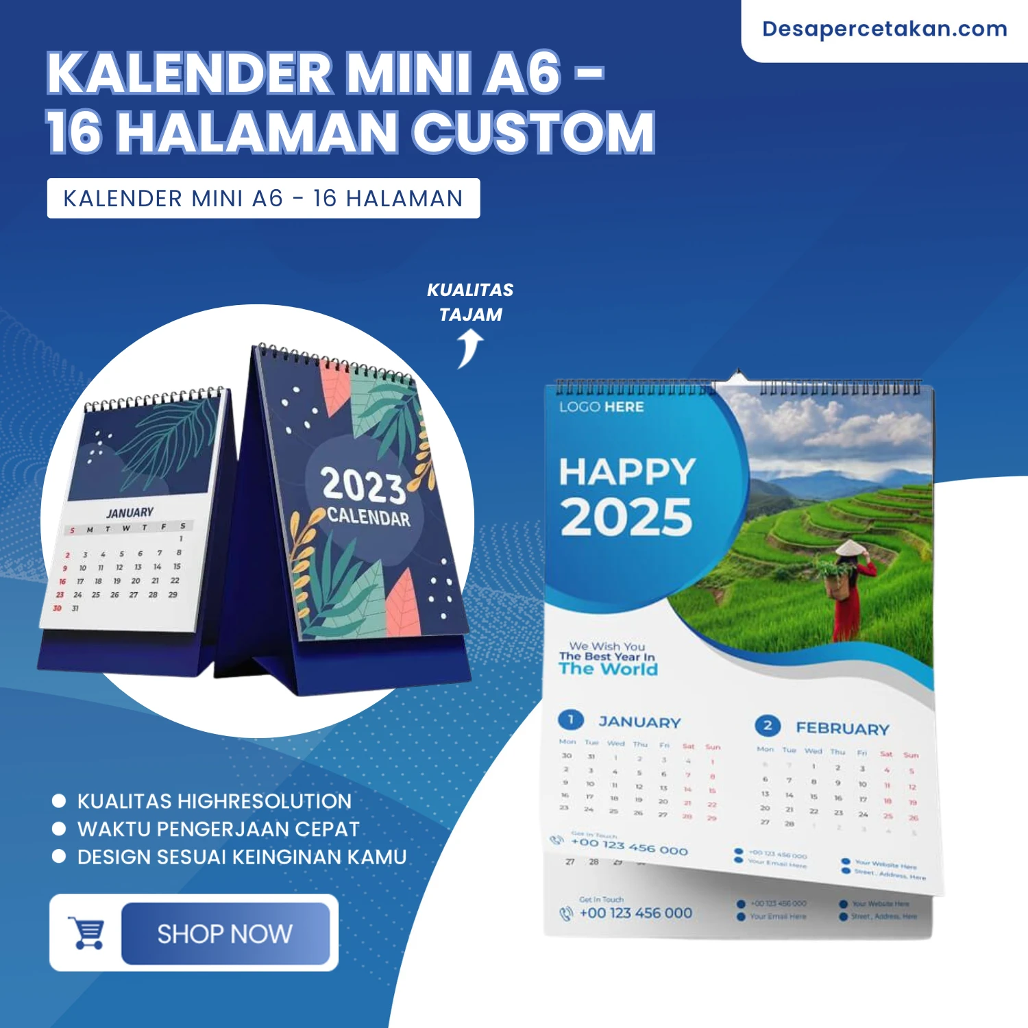 Cetak Kalender Mini A6 16 Halaman - Kalender Spiral 2026 - Desa ...